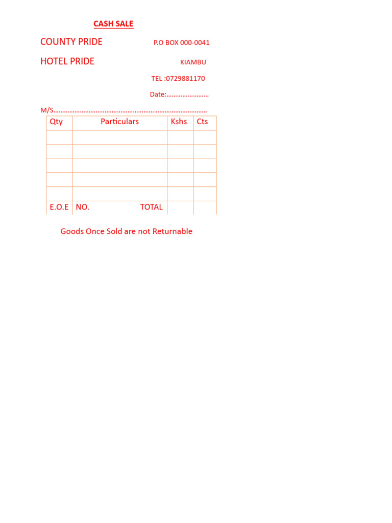 Cash Sale Receipt | PDF