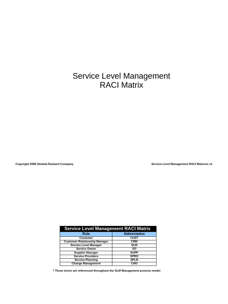 SLM-RACI Matrix | PDF | Customer Relationship Management | Business