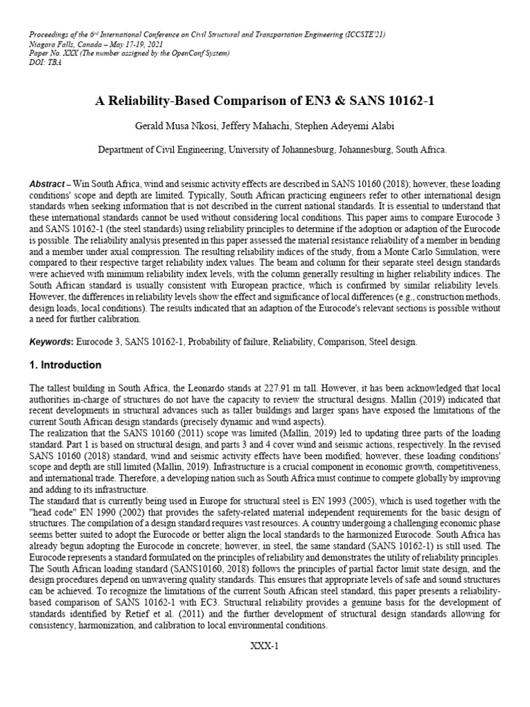 A Reliability-Based Comparison of EN3 & SANS 10162-1 | PDF | Buckling ...