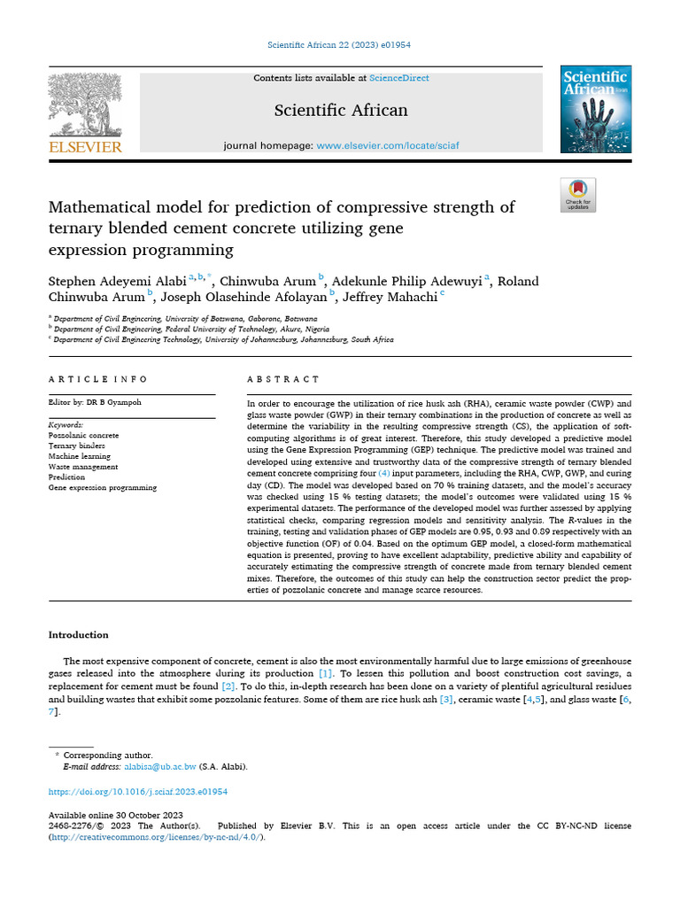 Mathematical Model For Prediction of Compressive Strength of Ternary ...