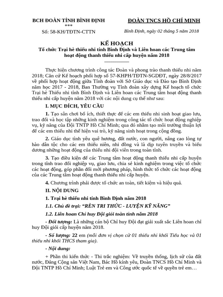 KH Trai He Lien Hoan TTHDTTN Cap Huyen | PDF