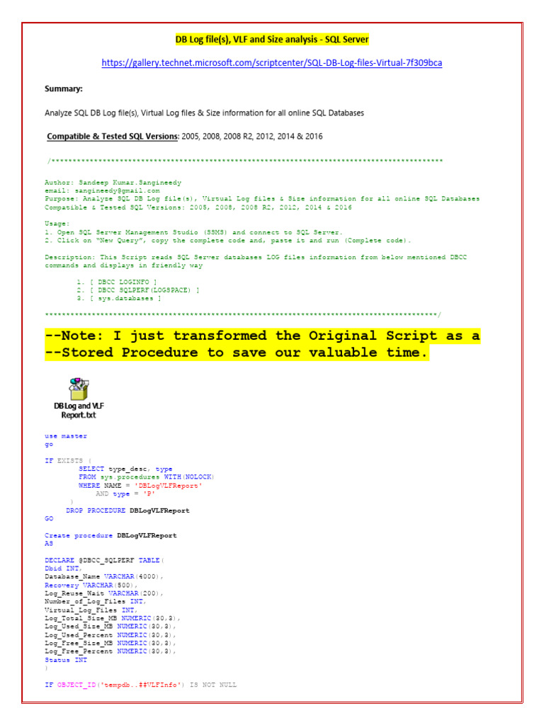 Db Log File Vlf And Size Analysis Pdf Microsoft Sql Server Sql 