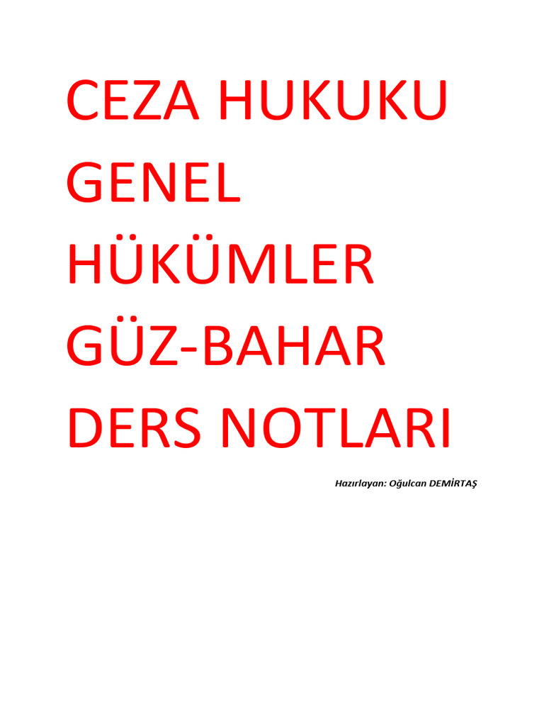Ceza Hukuku Genel Hükümler Not | PDF
