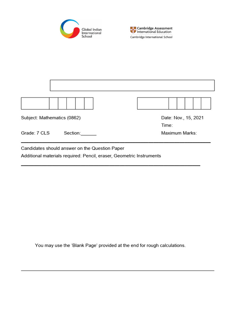7 Cls Ct3 Math Revision Paper Part 2 Pdf Area Function Mathematics 