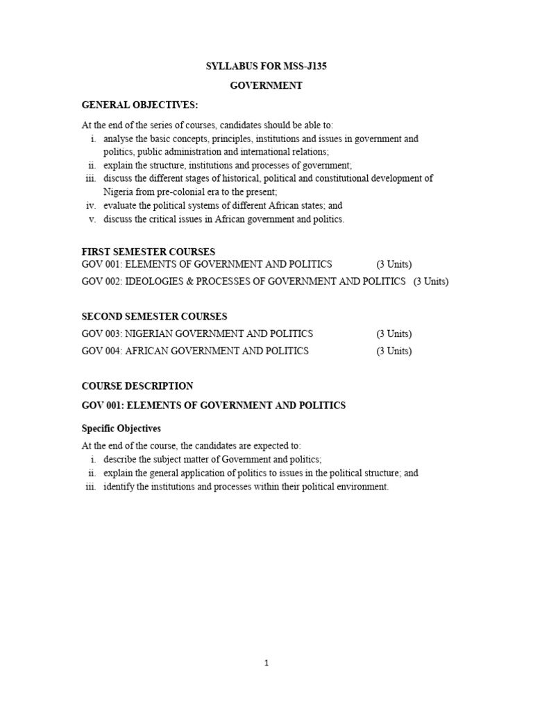 Jupeb Government Syllabus | PDF | Government | Nigeria
