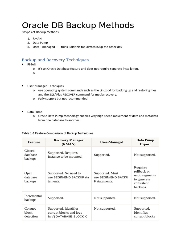 Oracle DB Backup Methods | PDF | Backup | Databases