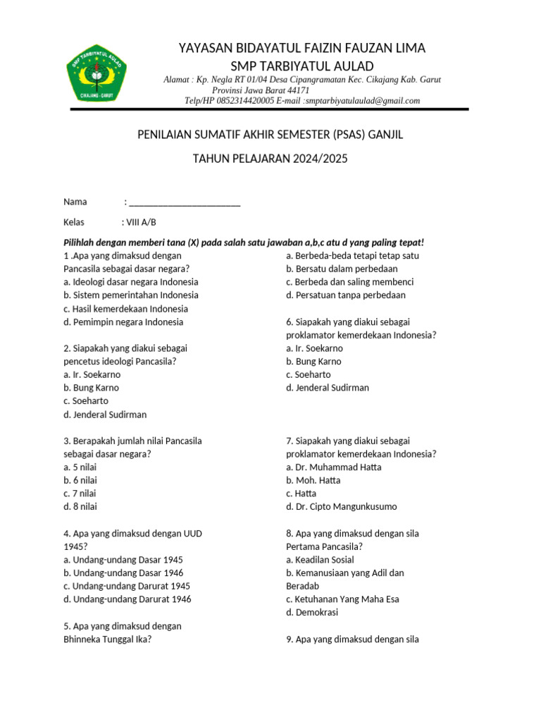 Soal Kelas VIII PPKN Bayan | PDF