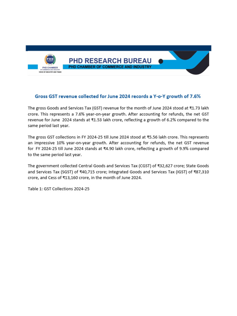 June 2024 GST Revenue Growth | PDF