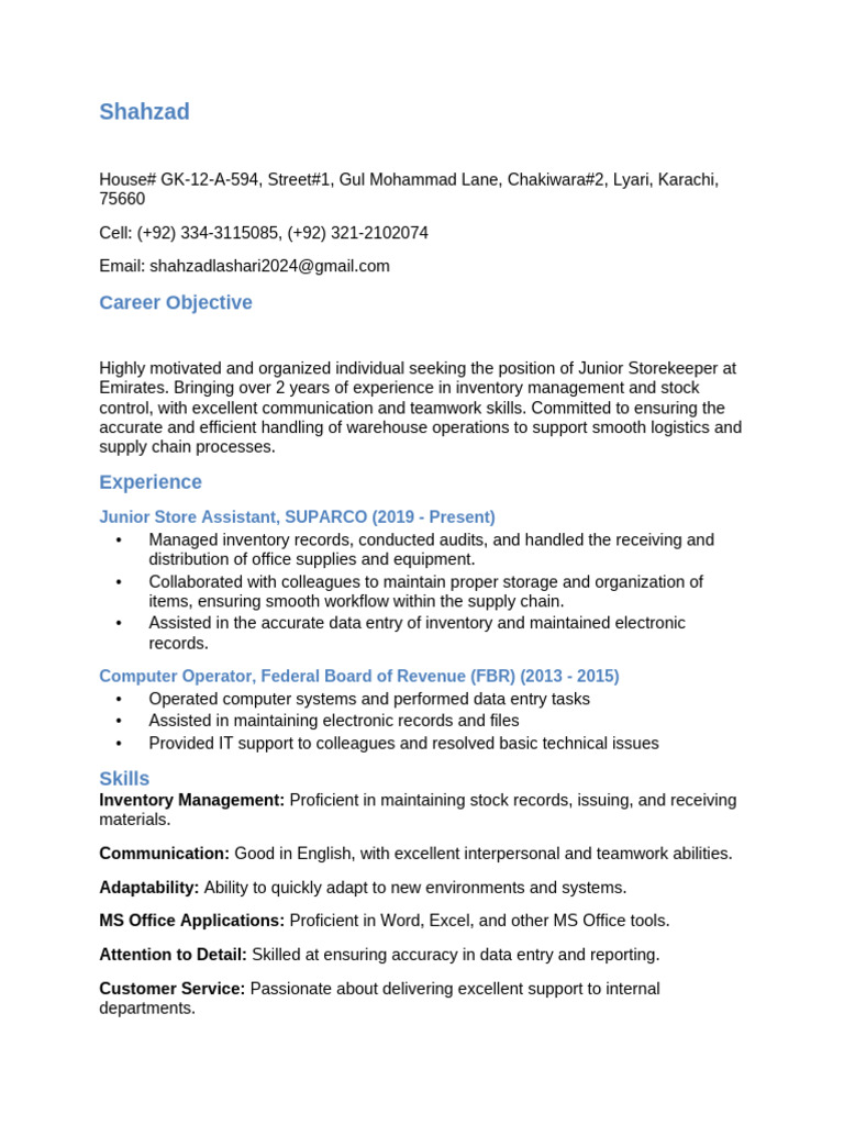 Shahzad Resume Qatar Airways | PDF