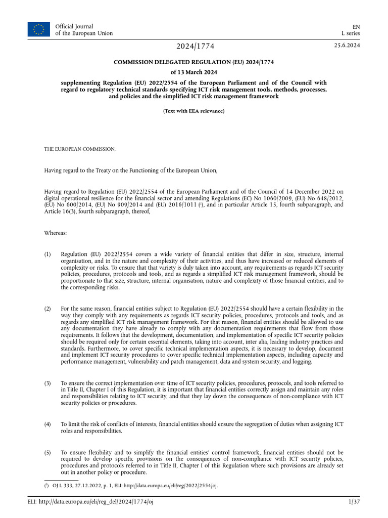 ICT Risk Management Tools, Methods, Processes and Policies and Siplified Risk MNG - OJ - L ...