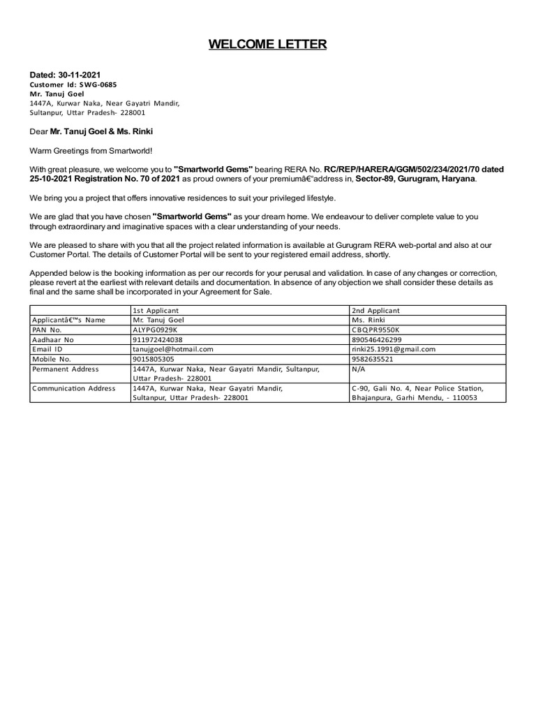 WelcomeLetter | PDF