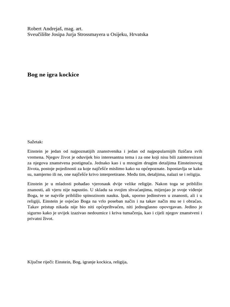 Bog Ne Igra Kockice | PDF