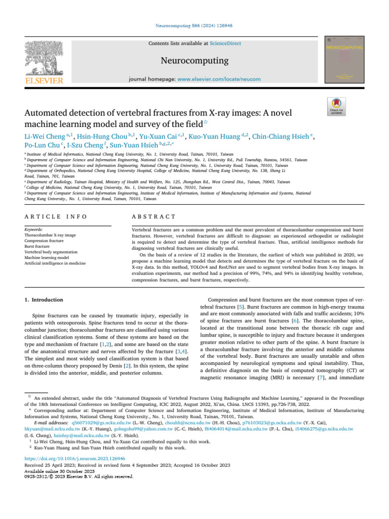 5 Automated Detection Of Vertebral Fractures From X Ray Images A 2024 Neuroco Pdf Vertebral