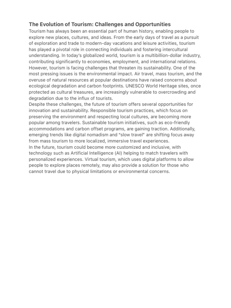 Tourism Evolution: Challenges & Solutions | PDF