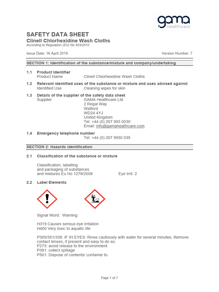 Chlorhexidine Wipes SDS WBST | PDF | Toxicity | Personal Protective ...