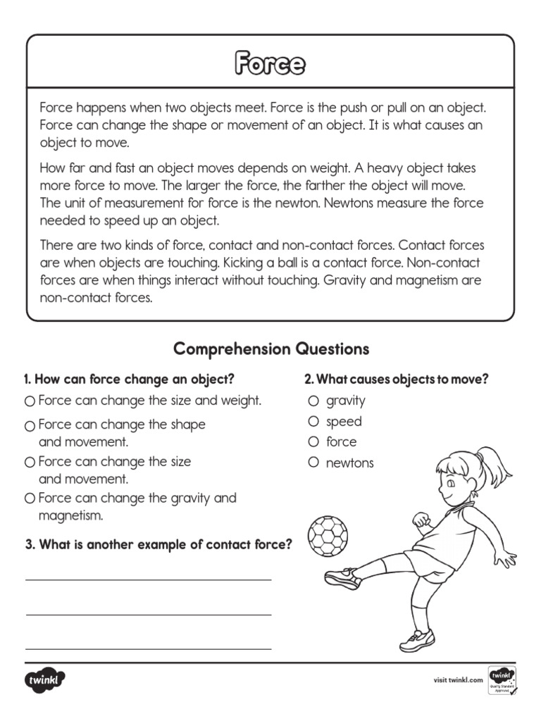 Black and White Second Grade Force Reading Passage Comprehension ...