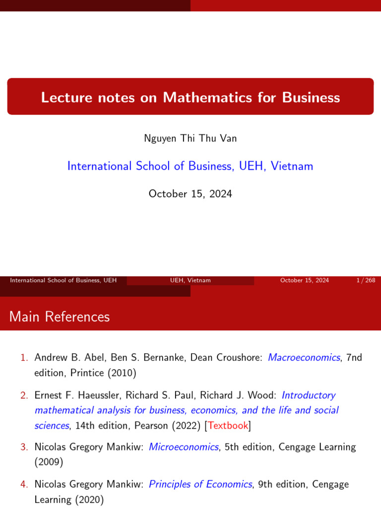 LectureNotes on Maths4Biz ISB BBUS | PDF