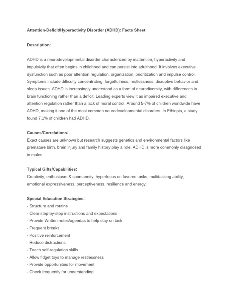 Attention-Deficit - Hyperactivity Disorder (ADHD) - Facts Sheet | PDF ...