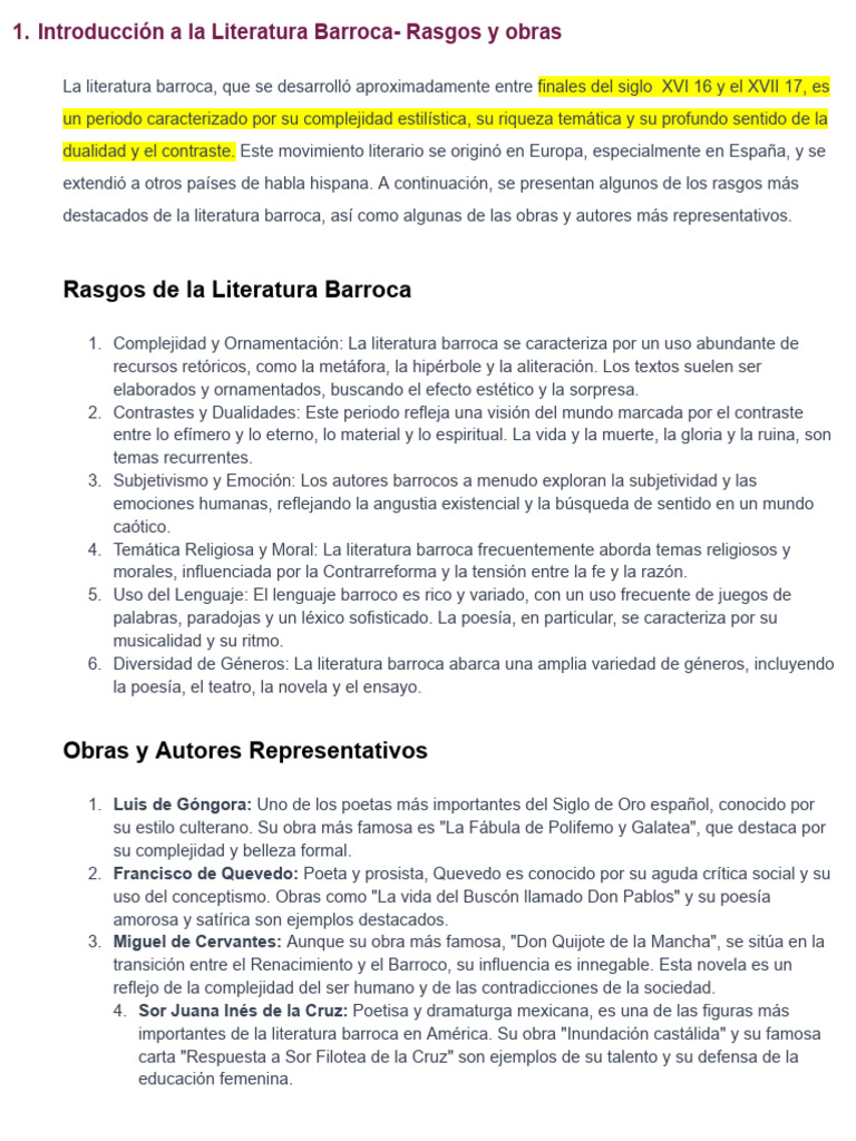 hispanoamericano literature notes | PDF | Barroco | Metro (poesía)