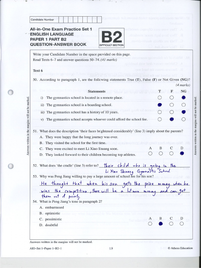 Set 1 P1 B2 answer sheet | PDF