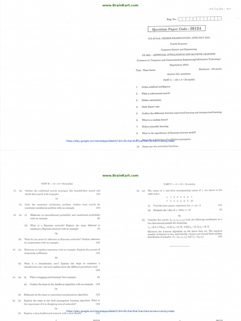 Artificial Intelligence and Machine Learning - CS3491 2021 Regulation ...