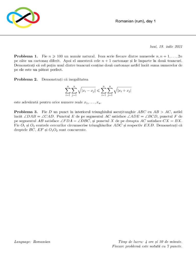 Subiecte Olimpiada Internationala De Matematica 2021 Pdf