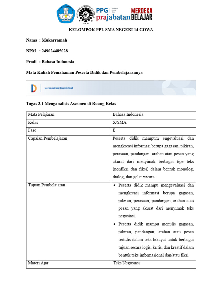 Topik 3. Demonstrasi Kontekstual (A) | PDF