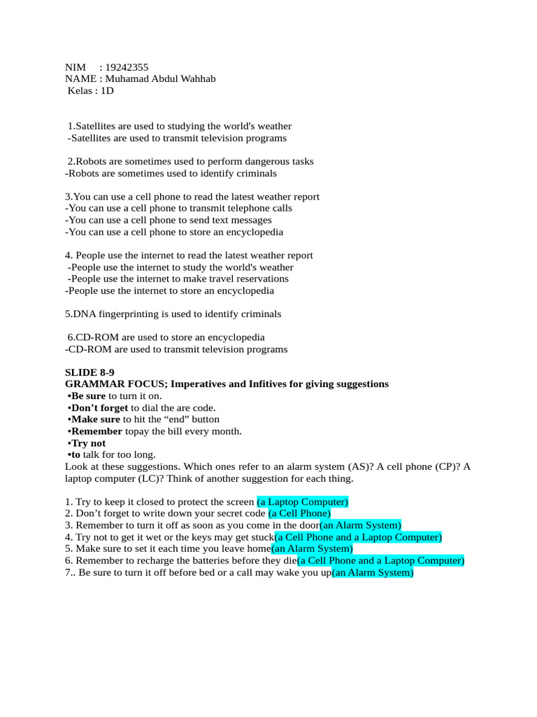 Muhamad Abdul Wahhab 19242355 | PDF | Telephone | Consumer Goods