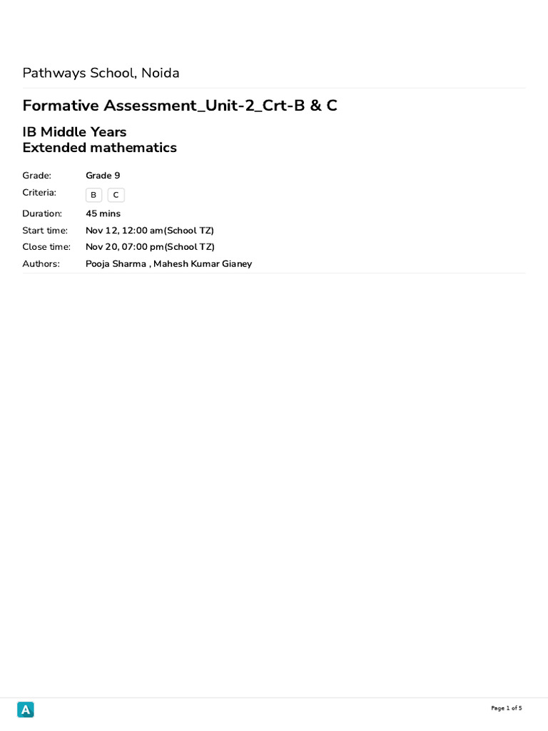 Grade 9 Math Formative Assessment | PDF | Area | Triangle