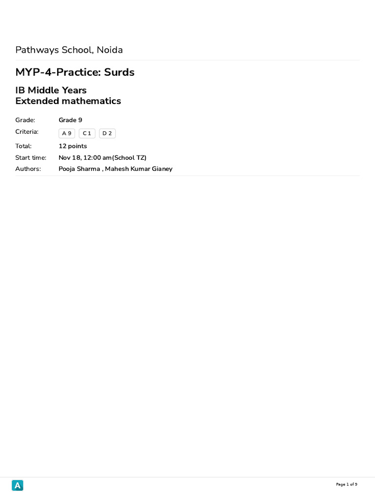 MYP-4-Practice - Surds (E3Q4G2) | PDF