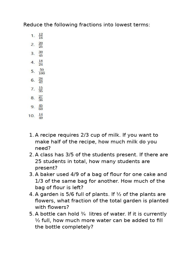 Simplifying Fractions in Real Scenarios | PDF