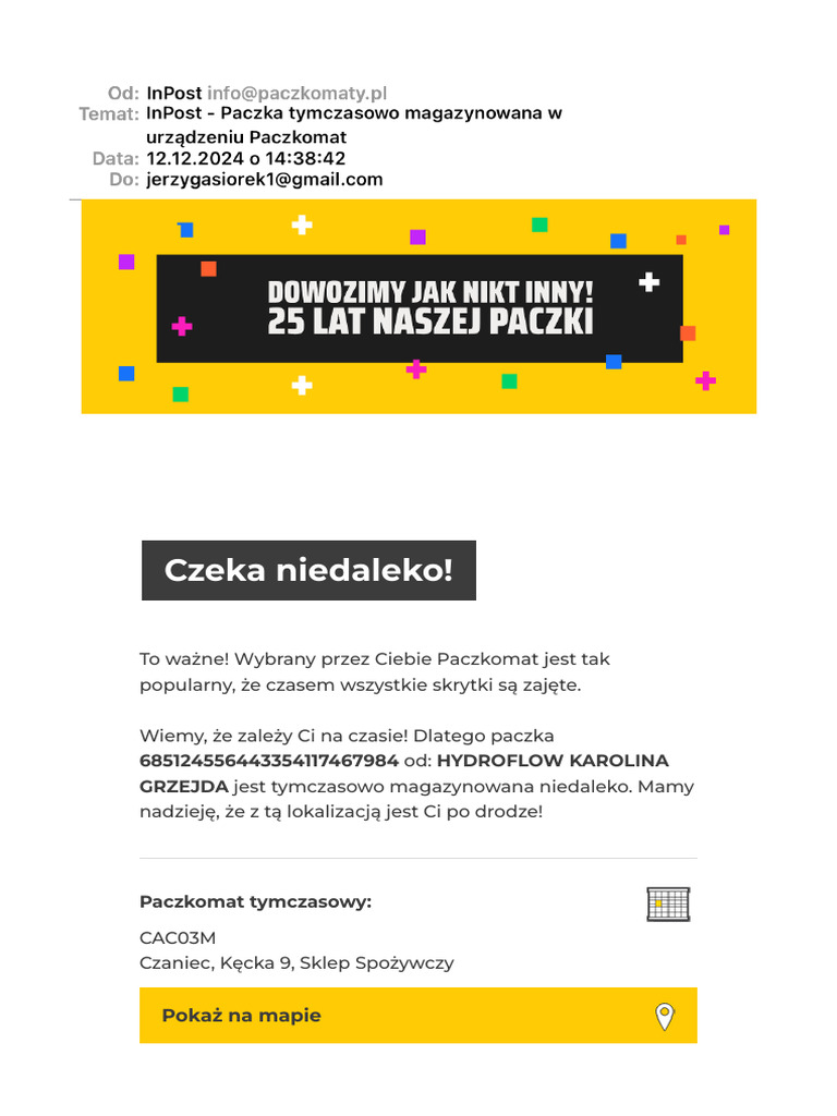 InPost - Paczka Tymczasowo Magazynowana W Urządzeniu Paczkomat | PDF