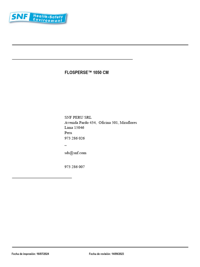 Flosperse™ 1050 CM - GHS - MS - SDS | PDF | Agua | Residuos