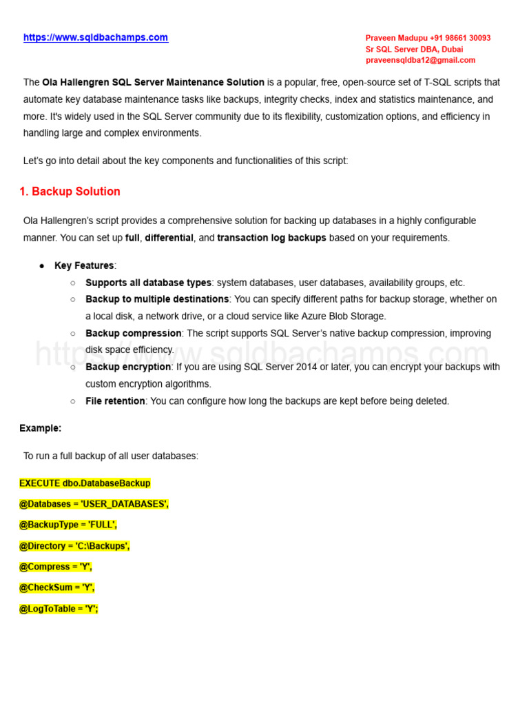 Ola Hallengren SQL Server Maintenance Solution | PDF | Databases | Microsoft Sql Server