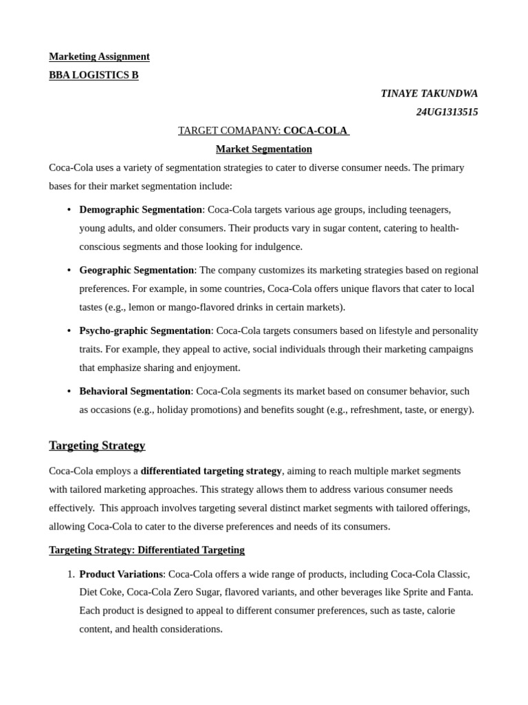 Marketing Assignment PDF | PDF | Brand | The Coca Cola Company