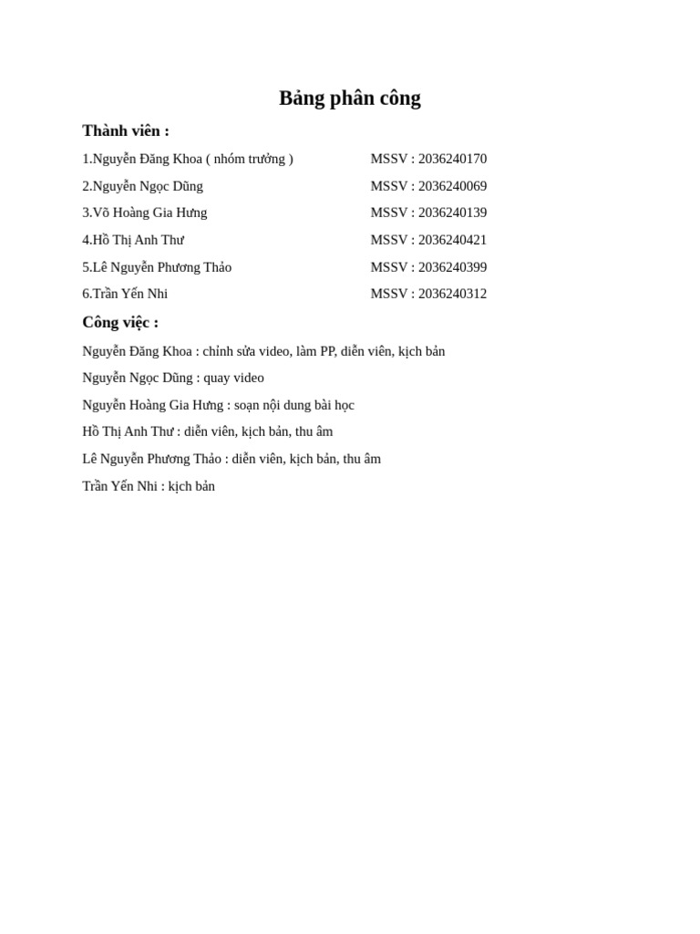 Bảng phân công | PDF