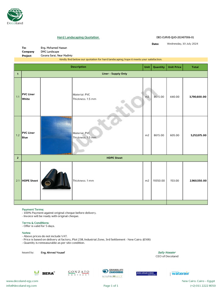 DMC Curve - Sarai - Quotation - Geotextile & Liner | PDF