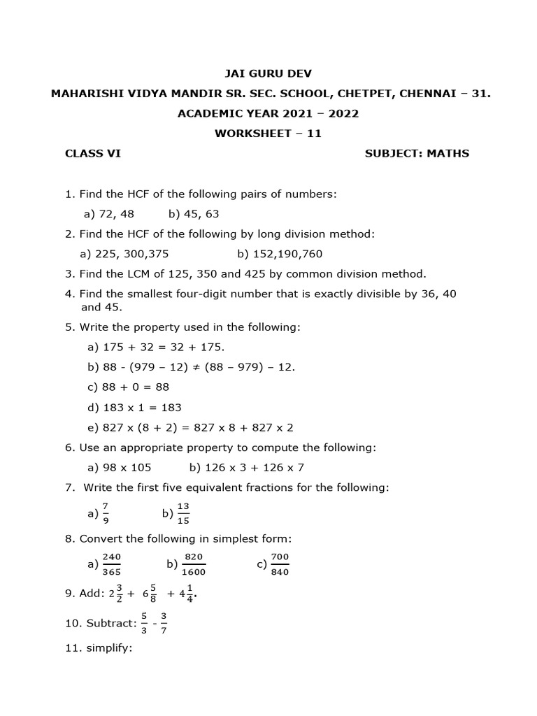 Std Vi Maths Ws 11 Qn | PDF | Elementary Mathematics | Elementary Geometry