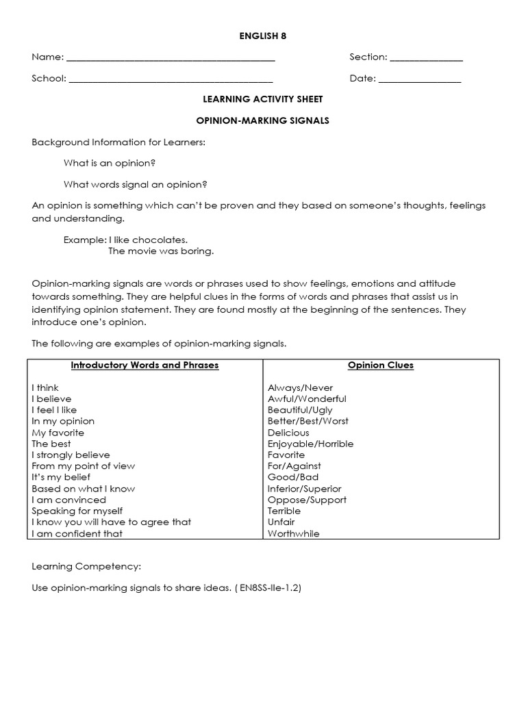 ENGLISH 8-Q2 - M2 Learning Activity Sheets | PDF