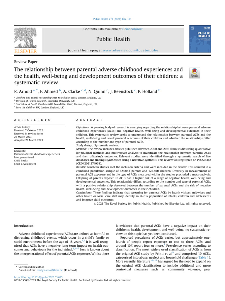 Public Health 2023. SR Parental ACEs and Child Health, Wellbring ...
