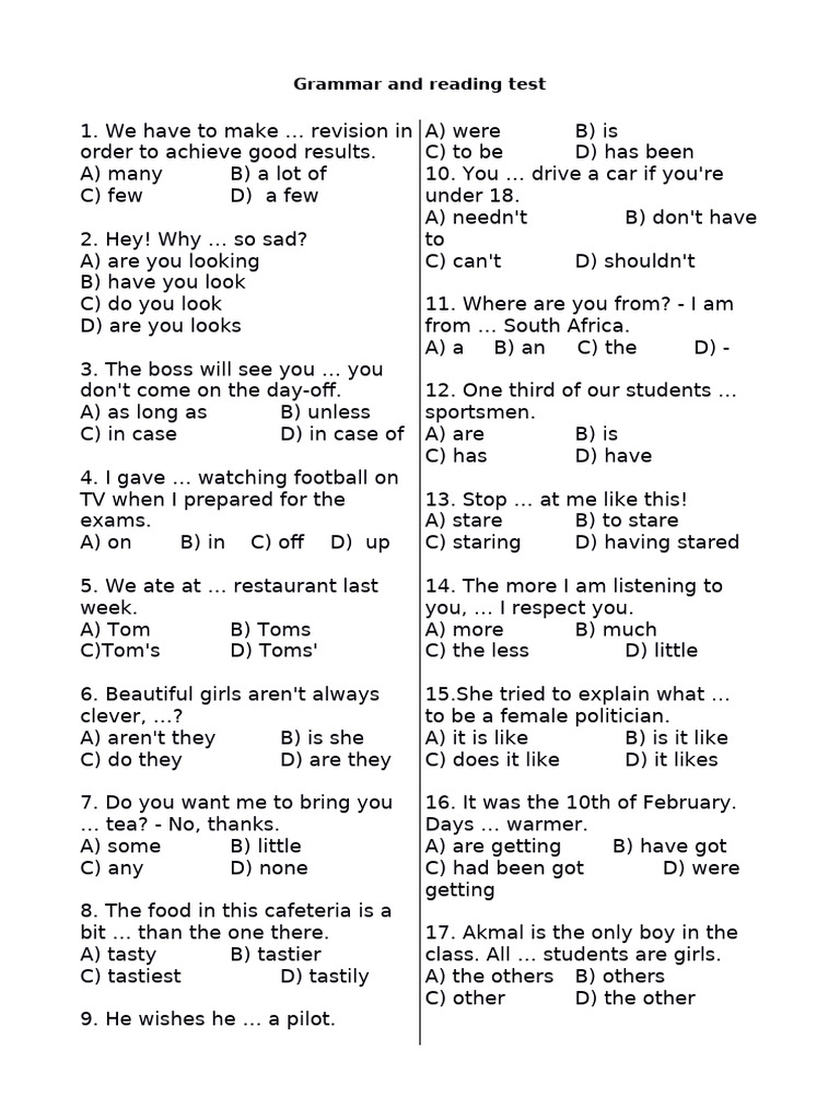 Pre-Intermediate English Quiz | PDF