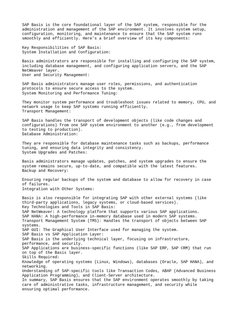 SAP Basis is the core foundational | PDF | Databases | Computer Science