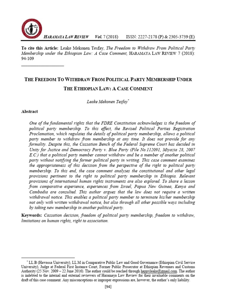 Leake Freedom To Withdraw From Political Party Membership PDF | PDF ...