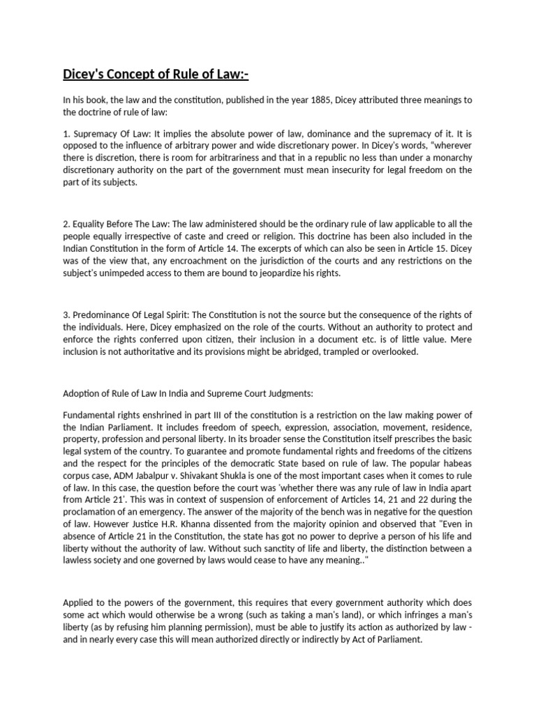 Dicey Concept of Rule of Law | PDF | Rule Of Law | Legal Documents