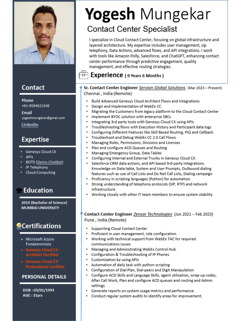 Yogesh Resume 2.1 | PDF | Call Centre | Cloud Computing