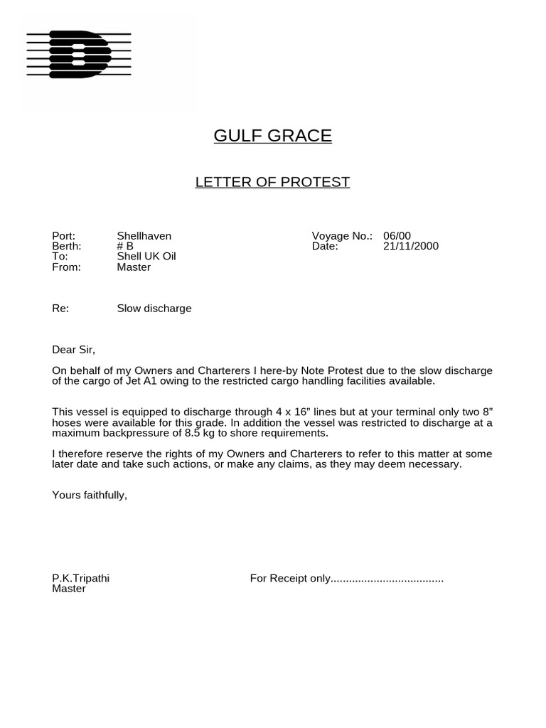 Letter of Protest - Slow Discharge | PDF