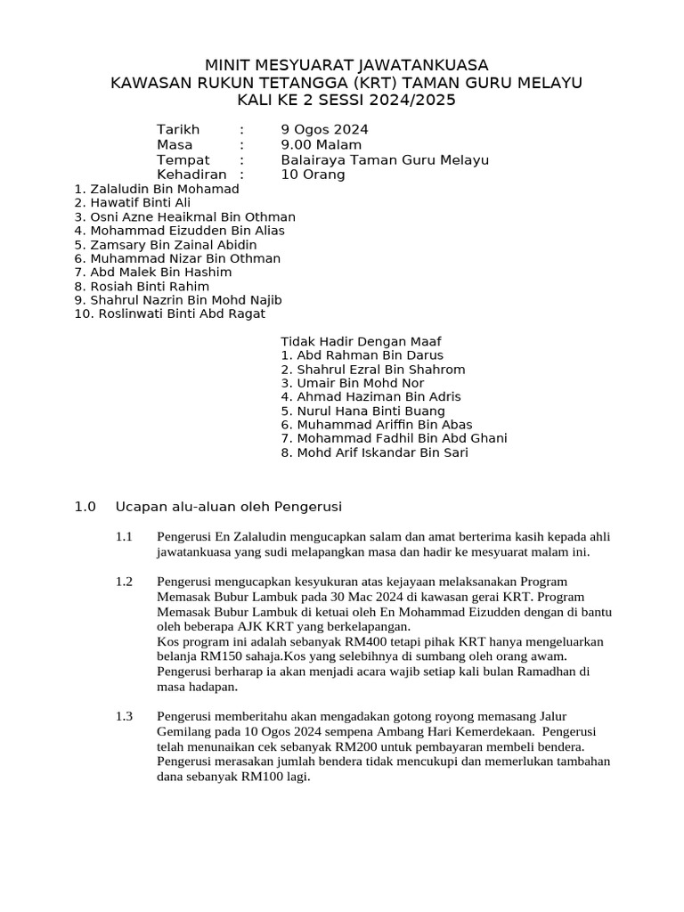 Minit Mesyuarat Krt 2 | PDF