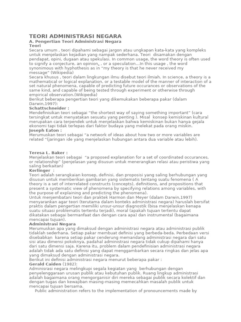 Teori dan Definisi Administrasi Negara | PDF