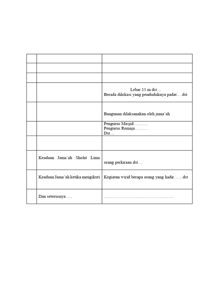 Contoh Formulir Tugas Mahasiswa Identifikasi Masjid | PDF