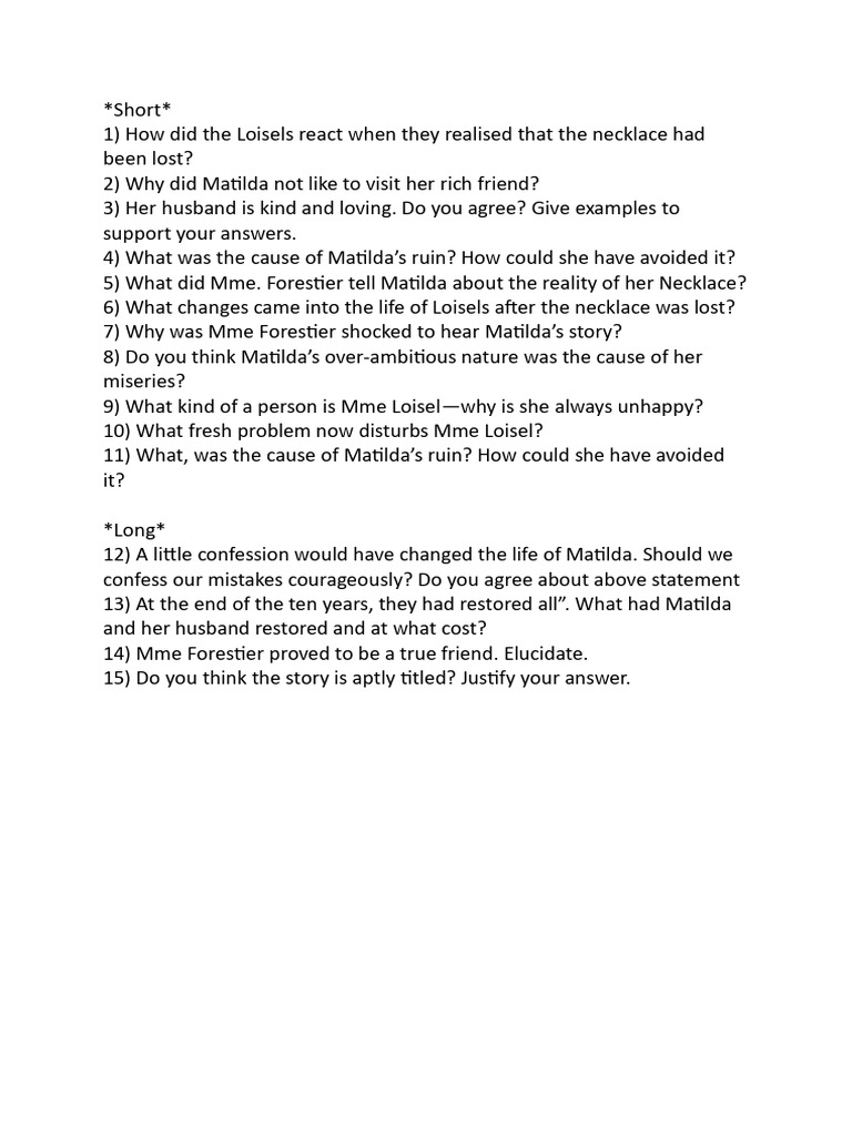 Analysis of "The Necklace" Themes | PDF